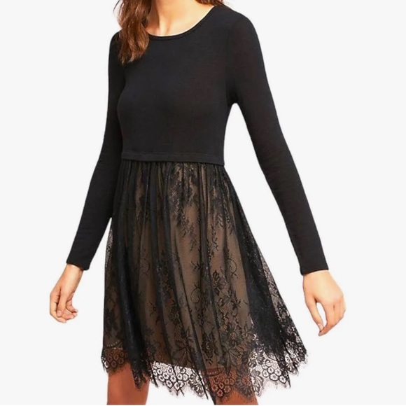 Bailey 44 | Dresses | Black Lace Dress Long Sleeve Nude Underlay | Poshmark